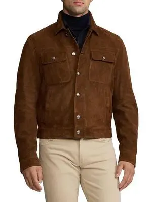 Ralph Lauren Purple Label Weaver Suede Trucker Jacket - Chestnut Brown