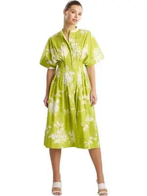 Natori Natori Miykao Printed Cotton Poplin Dress Chartreuse