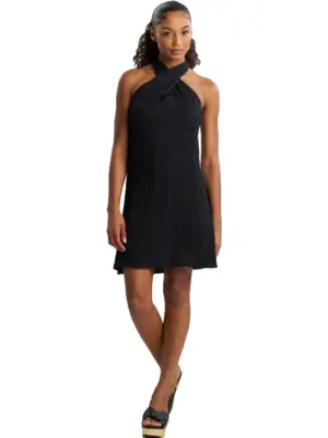 Natori Waves Mini Cover-up Halter Dress - Black