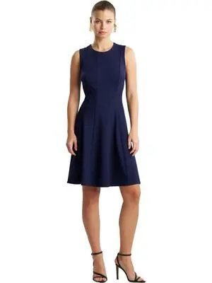 Natori Compact Knit Fit And Flare Dress - Midnight Navy