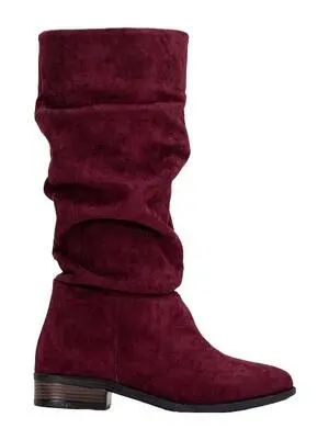FOREVER & ALWAYS SHOES Maribel Knee High Slouch Boots - Burgundy Suede