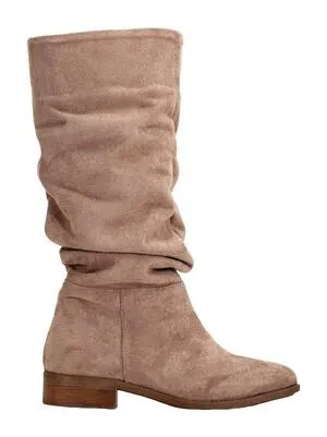 FOREVER & ALWAYS SHOES Maribel Knee High Slouch Boots Dark Beige Suede