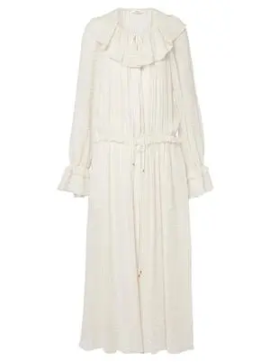 Chloé Ruffled Silk-blend Crêpe Maxi Dress - White