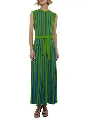 Misook Modern Fit Sleeveless Rib Knit Maxi Dress - Satin Sky/ Matisse Green
