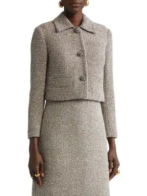 St. John Metallic Eyelash Tweed Jacket - Shadow/ Silver/ Khaki Multi