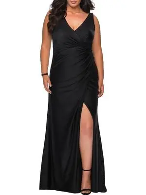 La Femme Sequin Off-the-shoulder Dress - Black