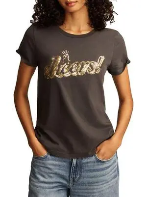 Lucky Brand Sequin Cheers Classic T-shirt - Jet Black
