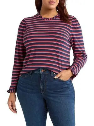 Caslon Caslon(r) Ruffle Detail Knit Top Navy- Red Nancy Stripe