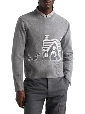 Thom Browne Holiday Scenery Virgin Wool Sweater - Light Grey