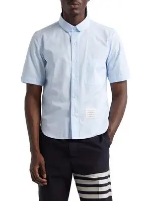 Thom Browne Straight Fit Cotton Poplin Button-up Shirt - Light Blue