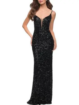 LABOMME Sequin Gown With Open Back - Black