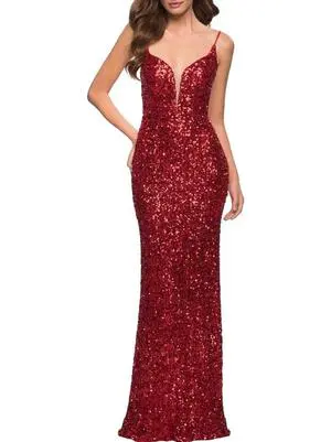 LABOMME Sequin Gown With Open Back - Red