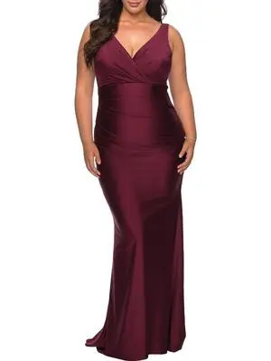 LABOMME Jersey Gown With Faux Wrap Bodice - Dark Berry