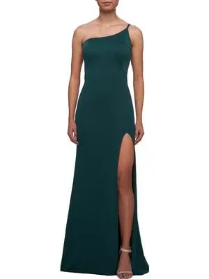 La Femme La Femme One-Shoulder Column Gown Emerald