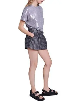 Maje Metallic Lamé T-shirt - Silver