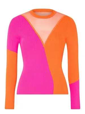 MILLY Color Block Graphic Top - Coral/pink