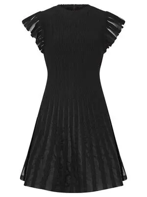 MILLY Knit Mini Dress With Flutter Sleeves - Black