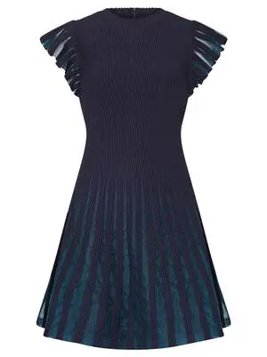 MILLY Knit Mini Dress With Flutter Sleeves - Navy