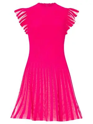 MILLY Knit Mini Dress With Flutter Sleeves - Pink
