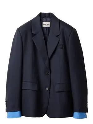Miu Miu Single-breasted Gabardine Jacket - Navy