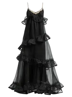 Zimmermann Crush Ruffled Silk-chiffon Maxi Dress - Black