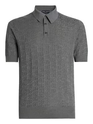 Dolce & Gabbana Silk Polo-shirt With All-over Dg Logo Embroidery - Grey