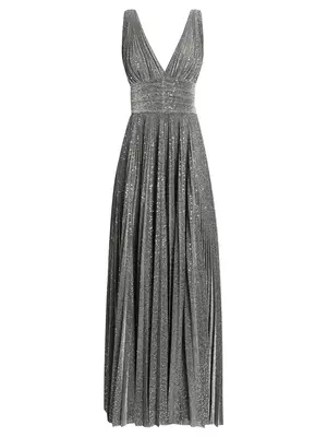 Dolce & Gabbana Long Pleated Dress With Micro-sequin Embellishment - Silver