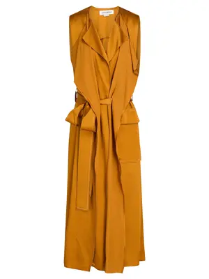 Victoria Beckham Draped Satin Midi Wrap Dress - Saffron