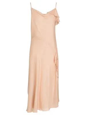 Victoria Beckham Asymmetric Draped Metallic Crepe Midi Dress - Blush