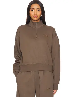 7 DAYS ACTIVE Organic Fitted Half Zip - Major Brown