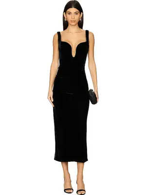 Bardot Brooklyn Velour Midi Dress - Black