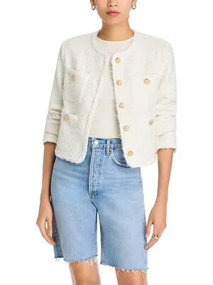 Aqua Tweed Collarless Jacket - Ivory