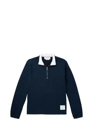 Thom Browne Logo-appliquéd Cotton-jersey Half-zip Sweatshirt - Blue