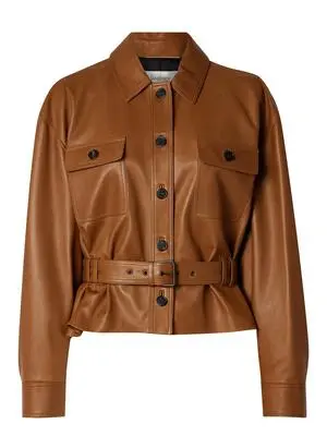 Saint Laurent Belted Leather Jacket - Brown