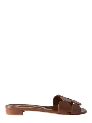 Manolo Blahnik Leather Cutout Slides - Brown
