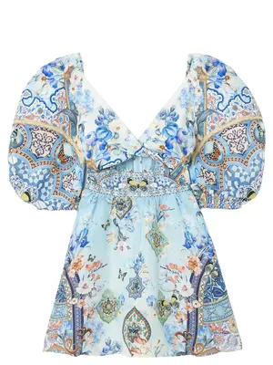 Camilla Al Manial Palace Memoirs Crystal-embellished Mini Dress - Blue