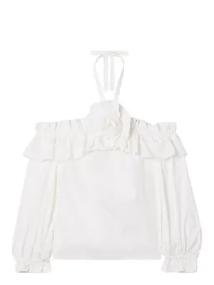 Carolina Herrera Off-the-shoulder Ruffled Appliquéd Blouse - White