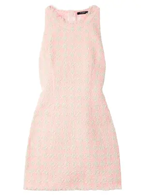 Balmain Frayed Checked Tweed Mini Dress - Pink