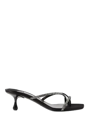 JIMMY CHOO Etana 50 Crystal-embellished Satin Mules - Black