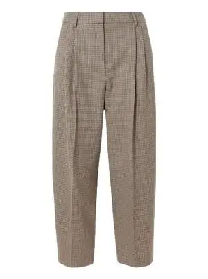 Stella McCartney Pleated Houndstooth Wool Tapered Trousers - Brown