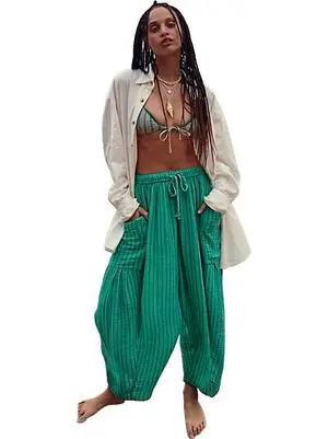 Free People Quinn Striped Pants - Kelly Green Combo