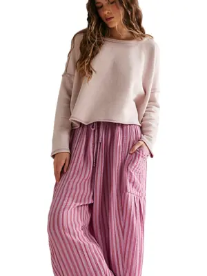 Free People Quinn Striped Pants Strawberry Combo