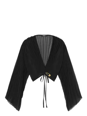 Versace Safety Pin Cover-up Pleated Top - Black