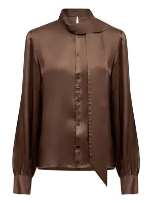MAISON MARGIELA Tie-neck Satin Shirt - Brown