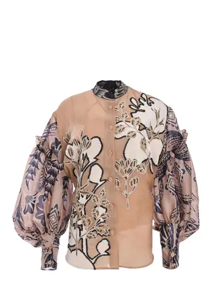 Biyan Printed Organza Shirt - Neutrals