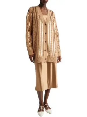 MAX MARA Max Mara Sequin Cable Stitch Wool & Cashmere Cardigan