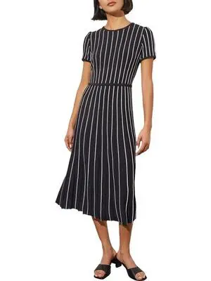 Ming Wang Ming Wang Modern Fit Stripe A-Line Knit Dress Black/ White