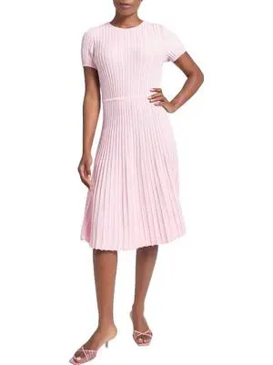 Ming Wang Modern Fit Stripe A-line Knit Dress - Rose/ White