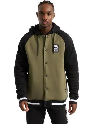 ECKO UNLTD. Baseball Faux Shearling Varsity Jacket - Olive