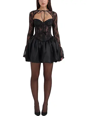 House Of Cb Lace-embroidered Puffball Mini Dress - Black
